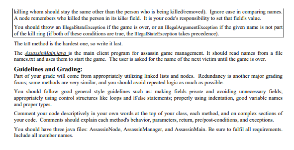 Solved Programming Project: Assassin Game This program | Chegg.com
