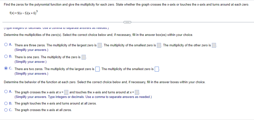 Solved Find The Zeros For The Polynomial Function And Give 6509