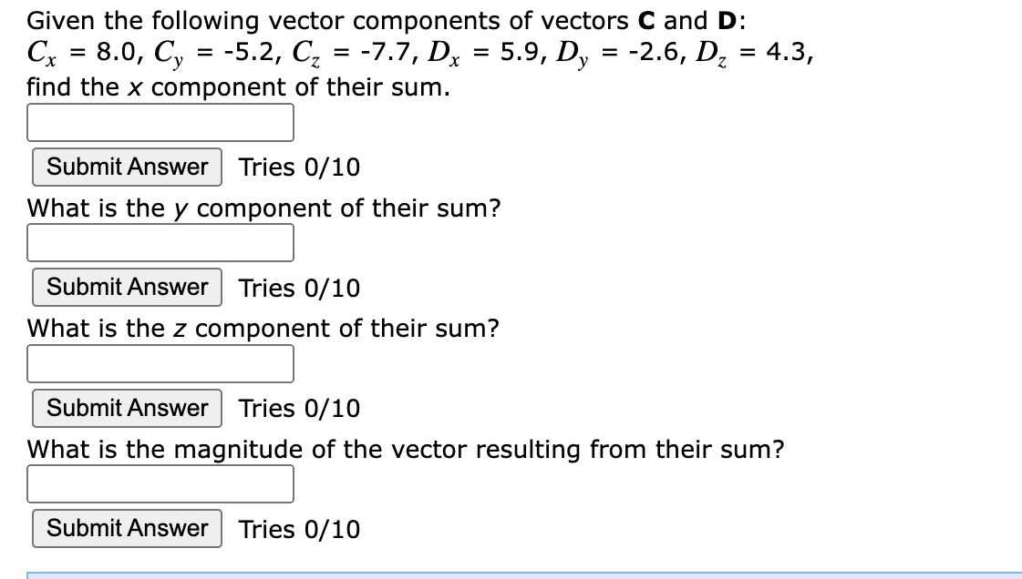 Solved Given the following vector components of vectors C | Chegg.com