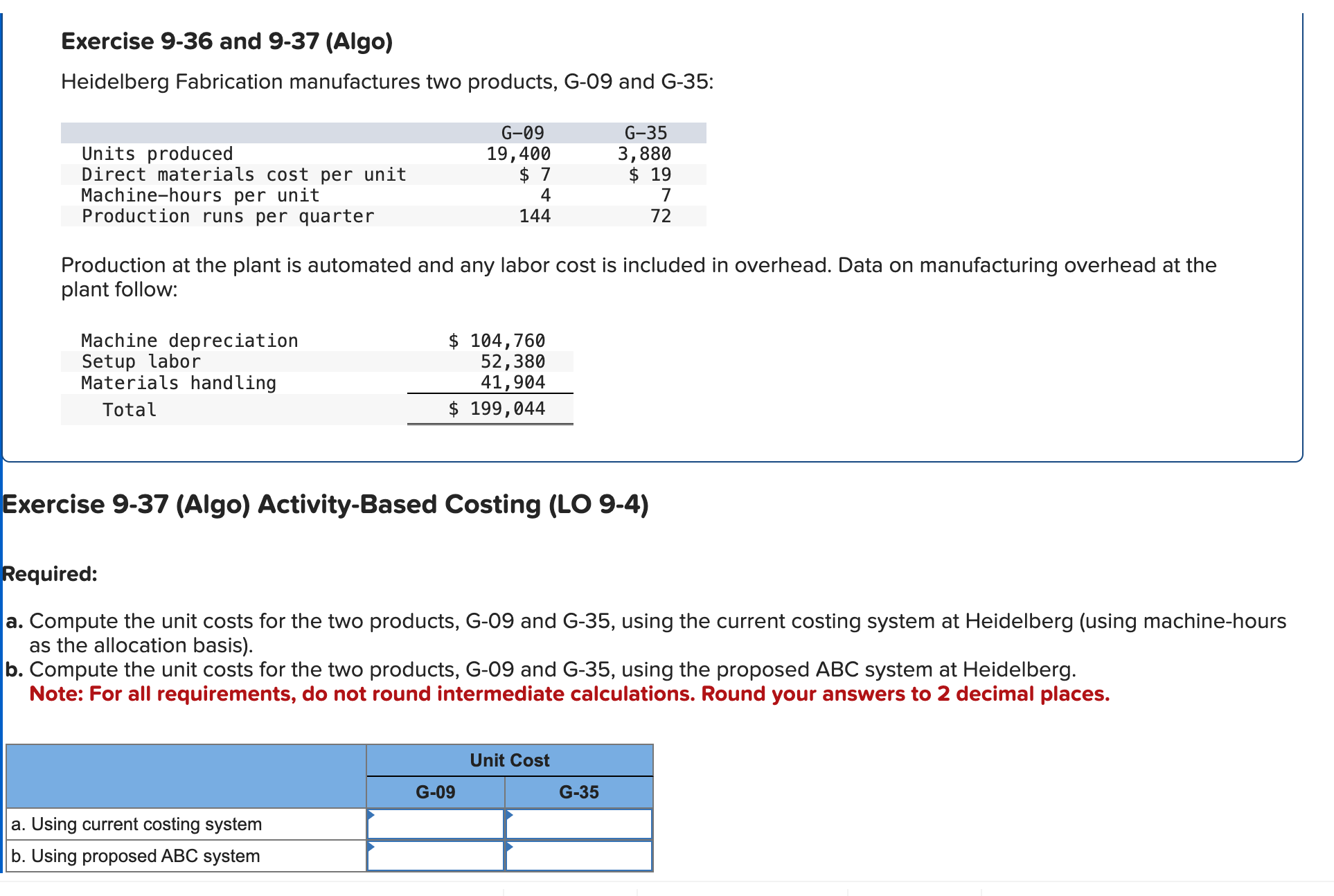 Solved Exercise 9-36 and 9-37 (Algo) Heidelberg Fabrication | Chegg.com