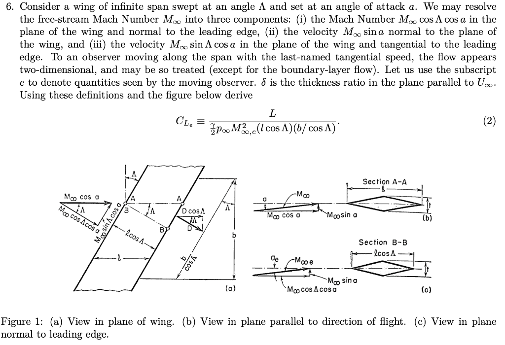 6. Consider a wing of infinite span swept at an angle | Chegg.com
