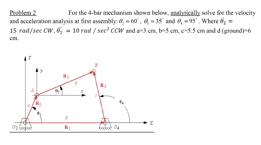 Solved Problem 2 For the 4-bar mechanism shown below, | Chegg.com