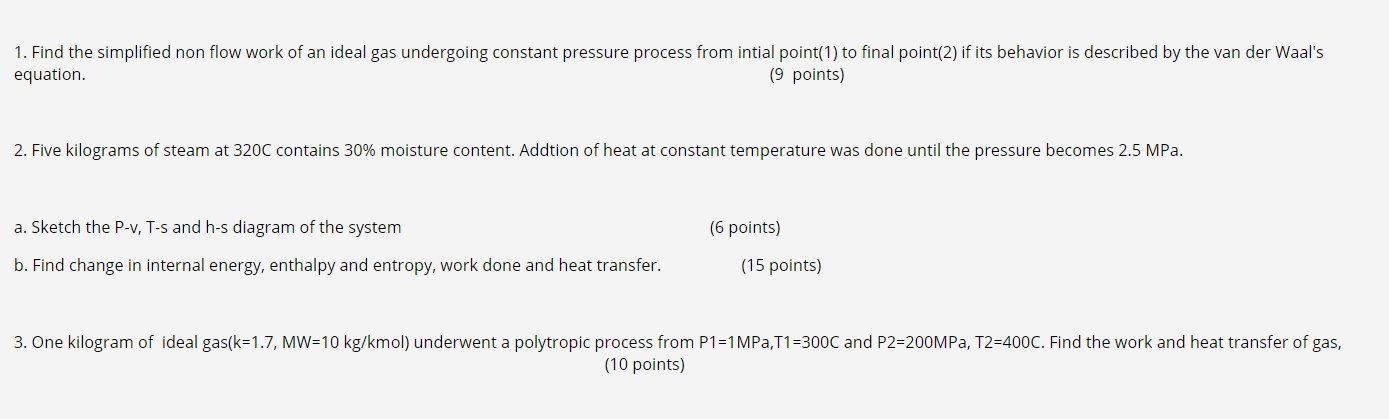Solved 1. Find the simplified non flow work of an ideal gas | Chegg.com