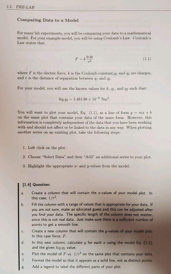 Solved Comparing Data to a Model For many lab experiments, | Chegg.com