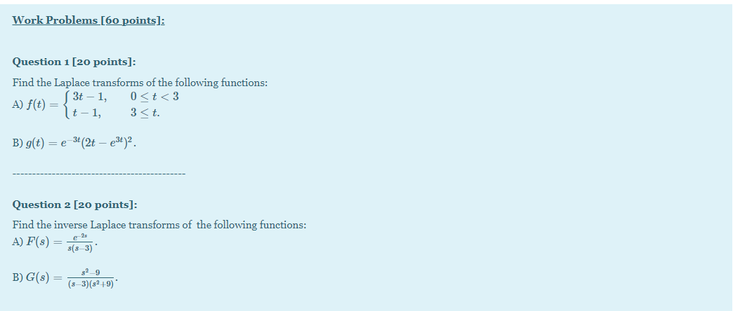 Solved Work Problems (60 points]: Question 1[20 points]: | Chegg.com
