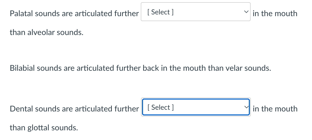 Solved Palatal sounds are articulated further [Select] in | Chegg.com