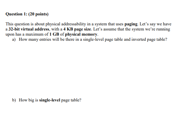 Solved This question is about physical addressability in a | Chegg.com