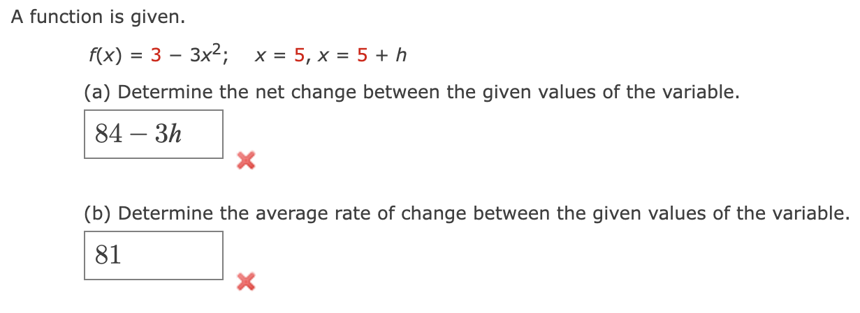 Solved A function is given. f(x)=3−3x2;x=5,x=5+h (a) | Chegg.com