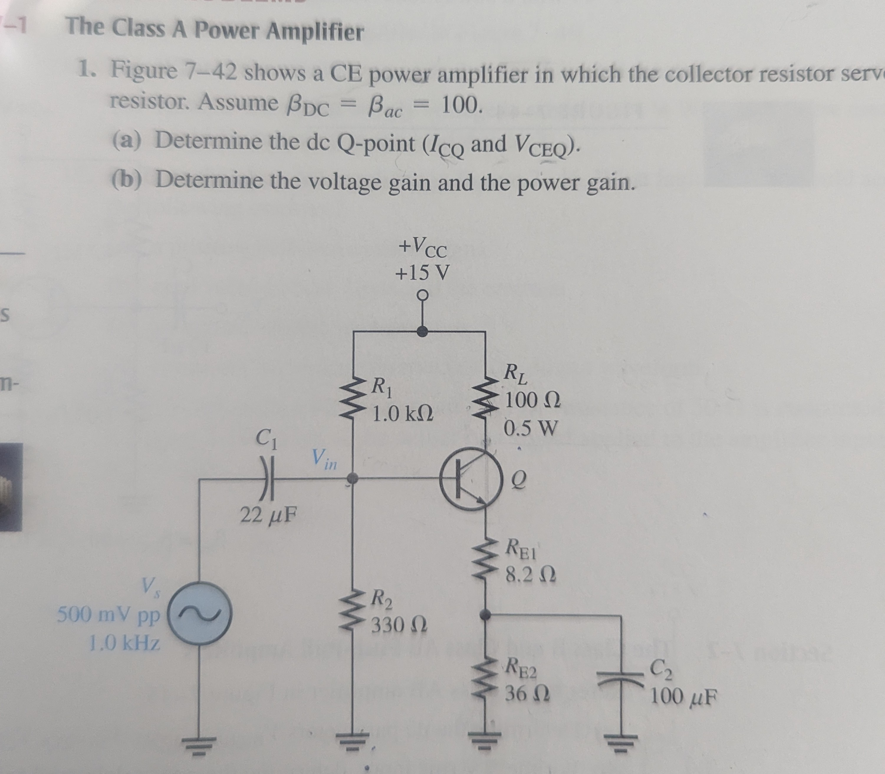 Solved The Class A Power Amplifier 1. Figure 7-42 shows a CE | Chegg.com