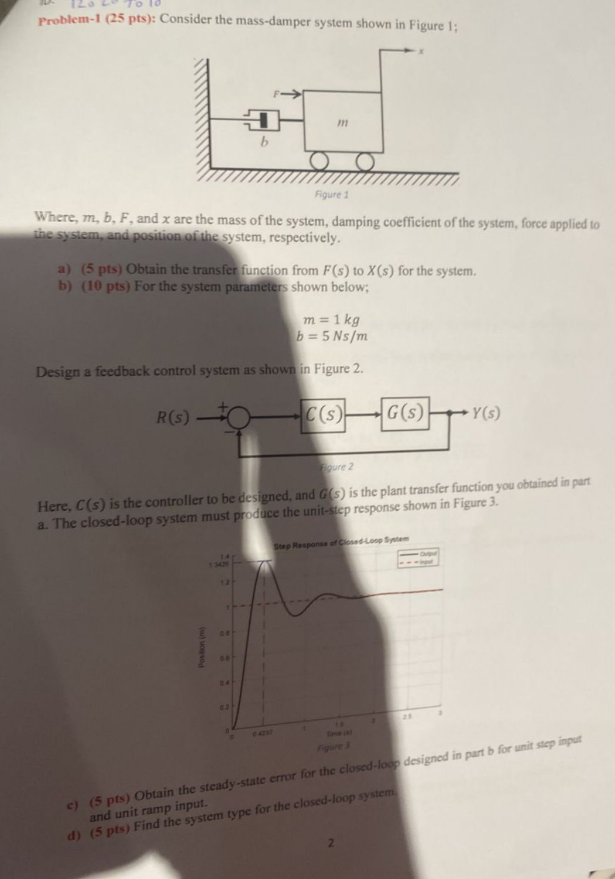 Solved Problem-1 (25 ﻿pts): Consider the mass-damper system | Chegg.com