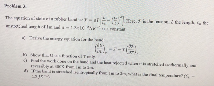 Solved Problem 3: 2 The equation of state of a rubber band | Chegg.com