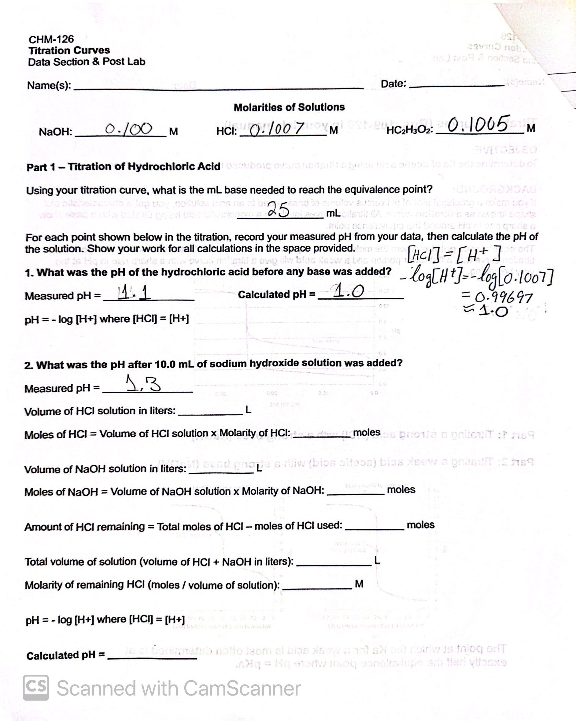 CHM-126Titration CurvesData Section & Post | Chegg.com