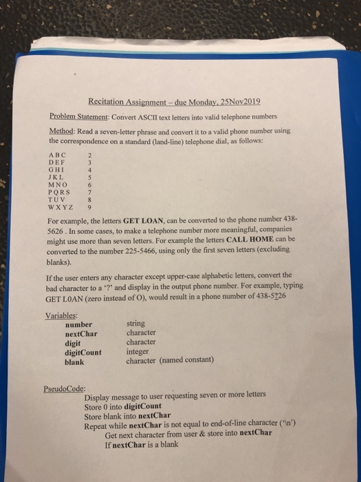 Solved Recitation Assignment - due Monday, 25Nov 2019 | Chegg.com