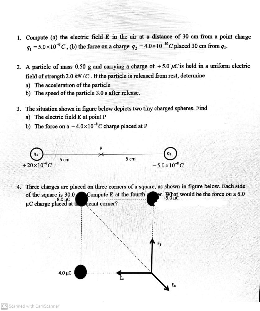 [Solved]: 1. Compute (a) the electric field ( mathbf{E}