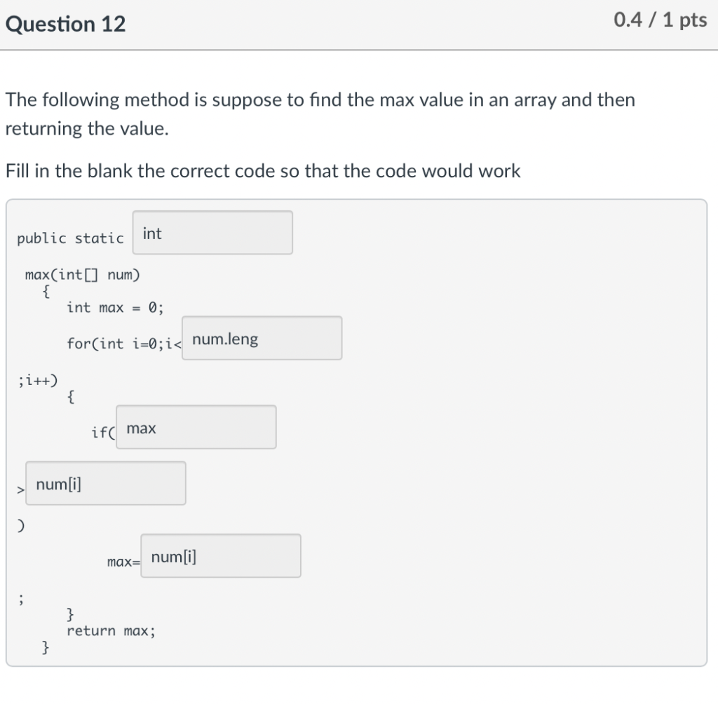 Solved Question 12 0.4/1pts The following method is suppose | Chegg.com