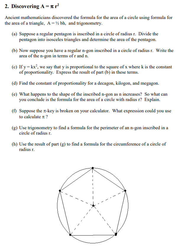 Solved 2. Discovering A=πr2 Ancient mathematicians | Chegg.com