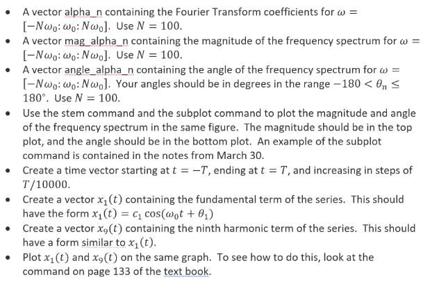 Please create proper MATLAB VECTORS containing the | Chegg.com