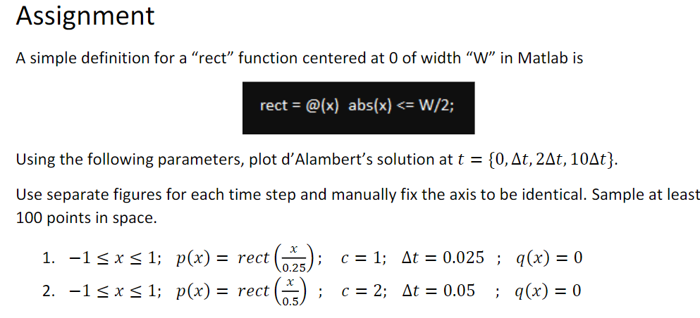 Solved Assignment A simple definition for a “rect” function | Chegg.com
