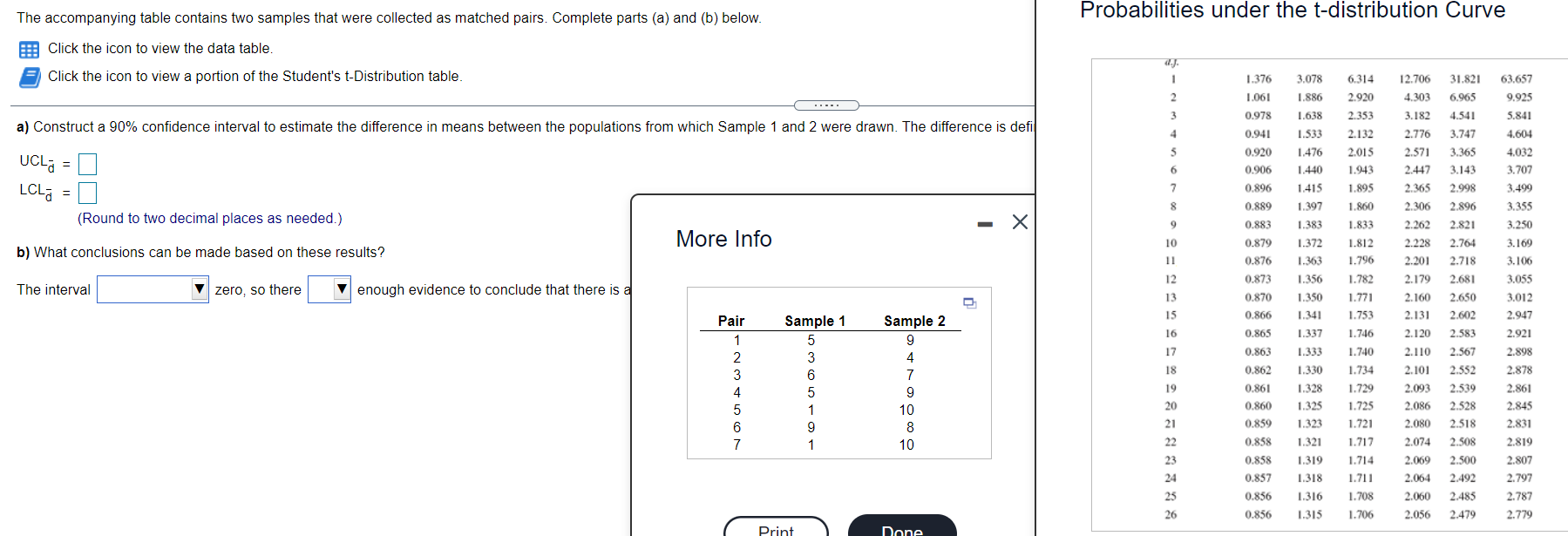 Solved Probabilities under the t-distribution Curve The | Chegg.com