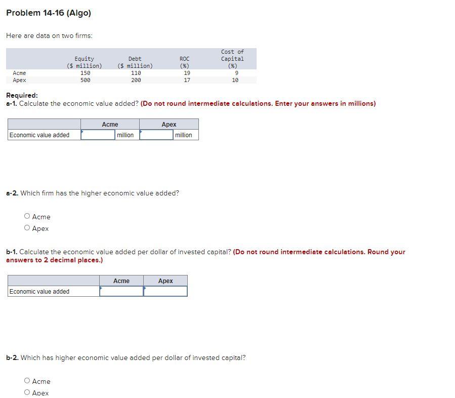 Solved Problem 14-16 (Algo) Here are data on two firms: Cost | Chegg.com