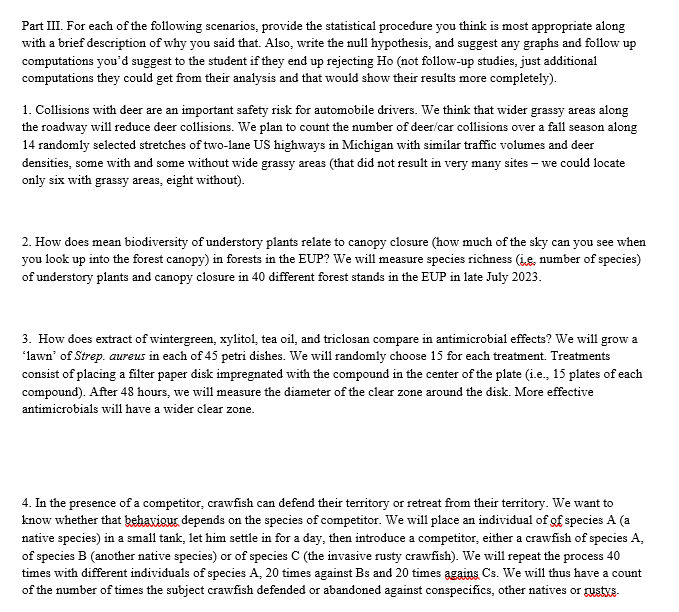 Solved Part Iii For Each Of The Following Scenarios