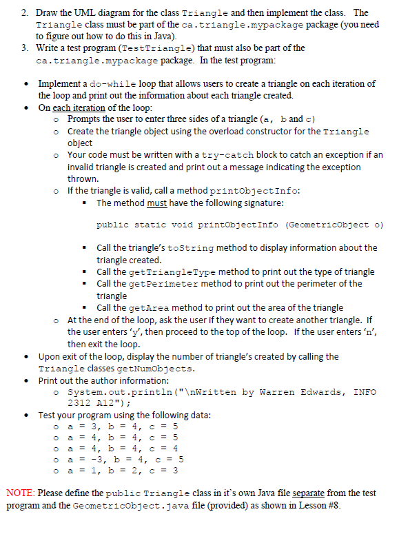 Solved 1. Design a public class named Triangle that extends | Chegg.com
