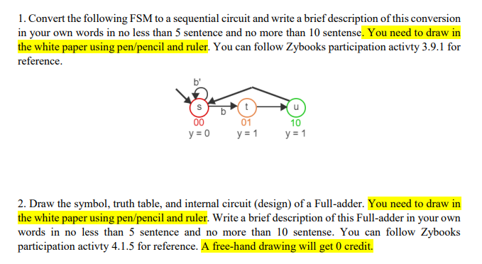 Solved 1. Convert the following FSM to a sequential circuit | Chegg.com