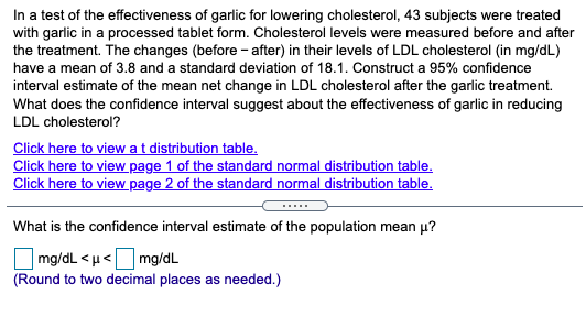 Solved In a test of the effectiveness of garlic for lowering | Chegg.com