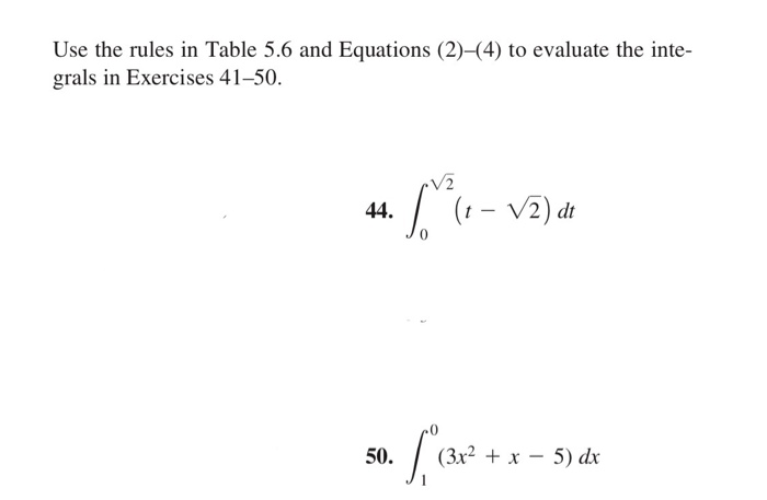 Solved TABLE 5.6 Rules satisfied by definite integrals 1. | Chegg.com