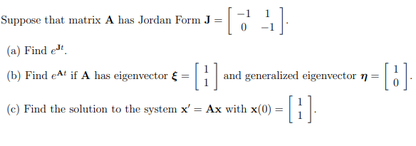 Solved Suppose that matrix A has Jordan Form J = 1 -1 (a) | Chegg.com