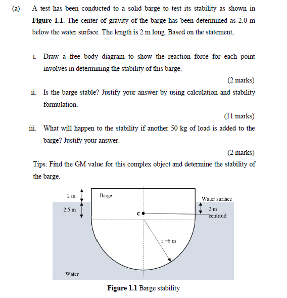 Solved (a) A test has been conducted to a solid barge to | Chegg.com