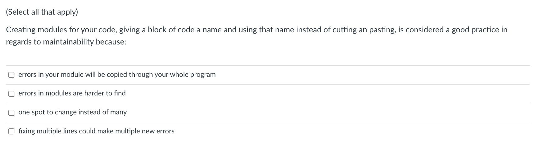Solved (Select all that apply) Creating modules for your | Chegg.com