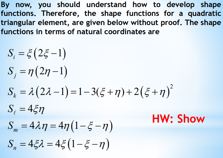 QUADRATIC TRIANGULAR ELEMENTS The spatial variation | Chegg.com