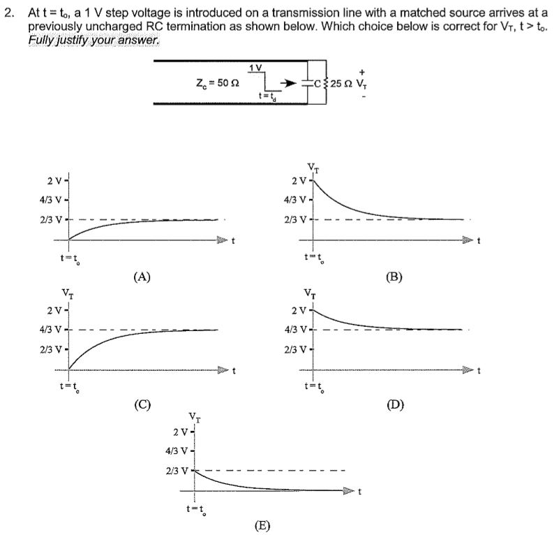 Solved At t = to, a 1 V step voltage is introduced on a | Chegg.com