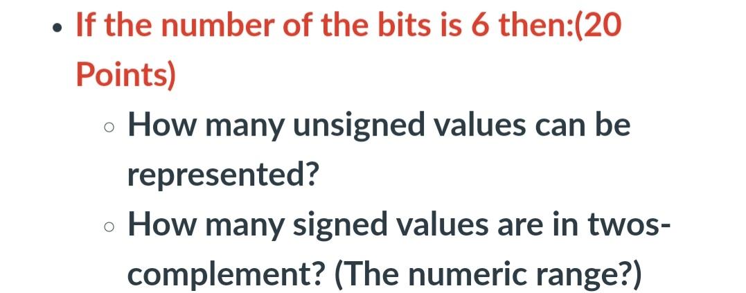 Solved - If the number of the bits is 6 then:( 20 Points) | Chegg.com