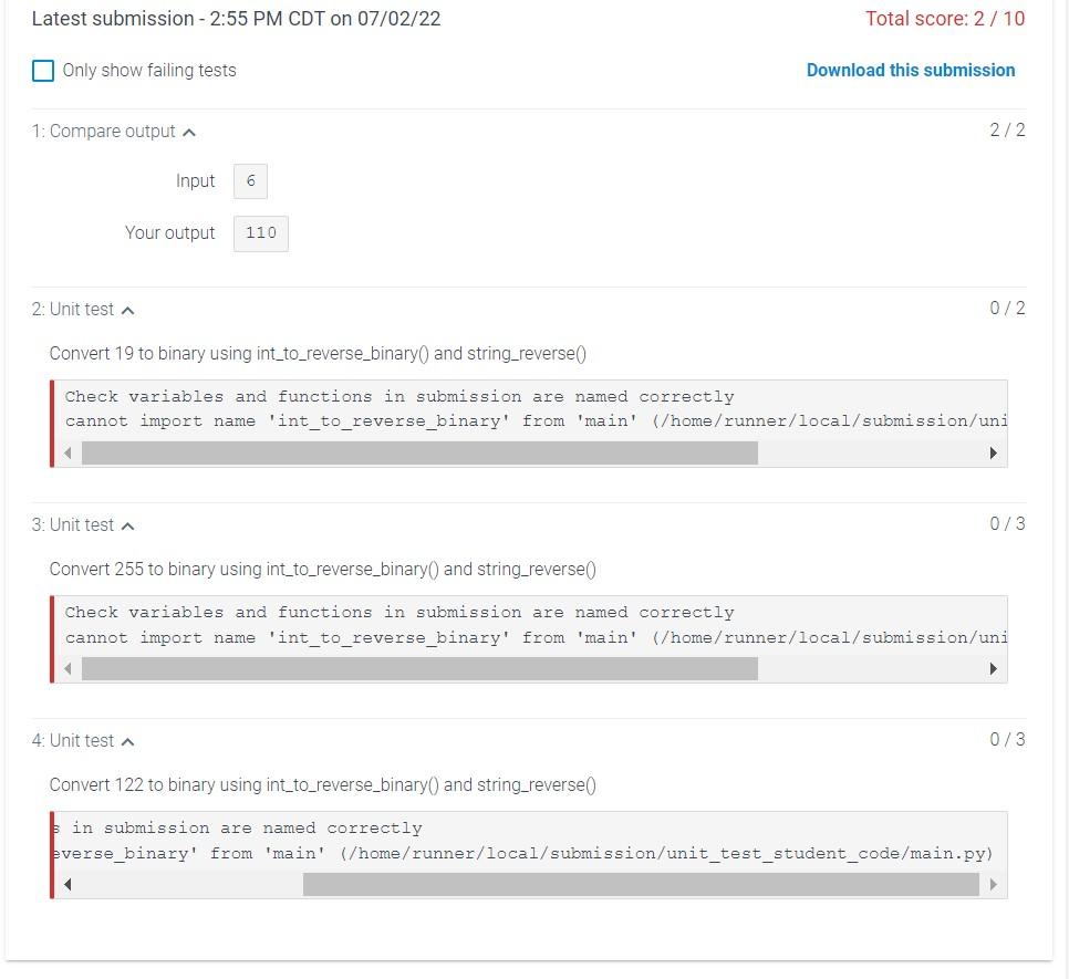 Solved def int_To_reverese_binary(integer_value): bits = | Chegg.com