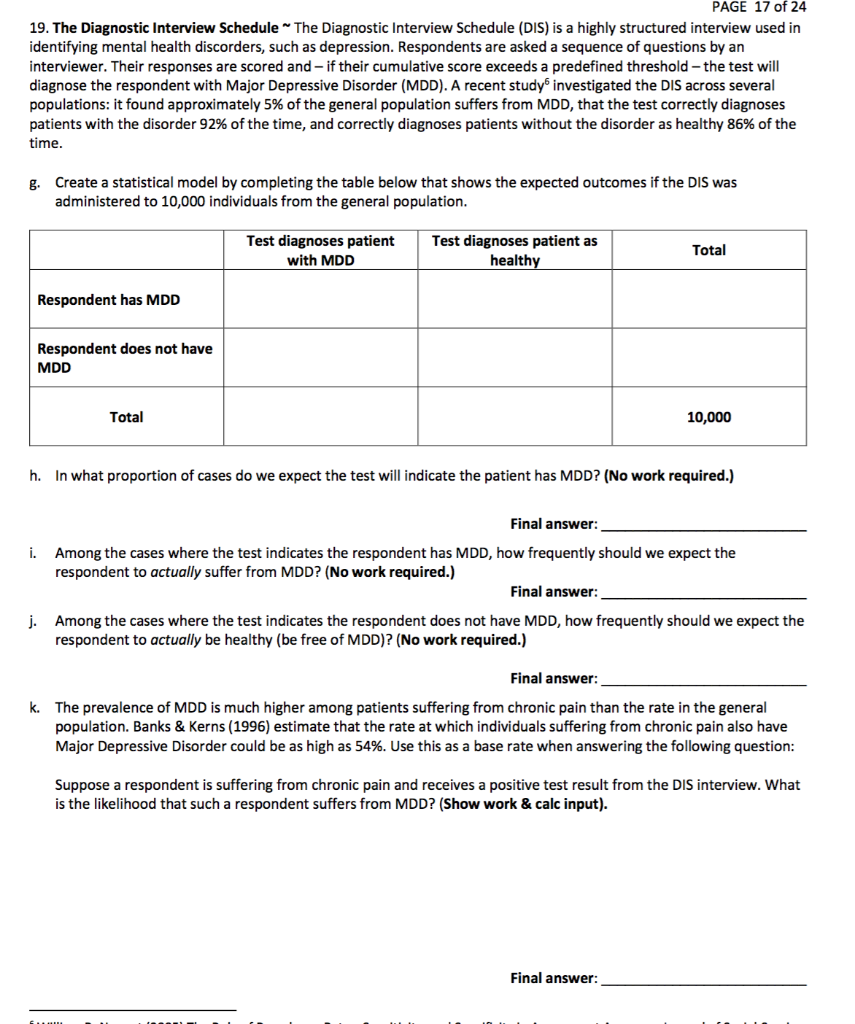 Solved PAGE 17 of 24 19. The Diagnostic Interview Schedule | Chegg.com