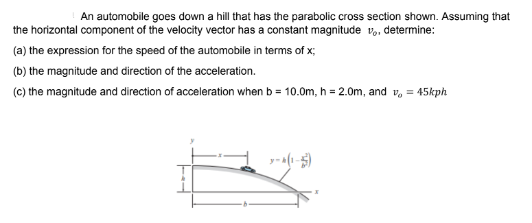 Solved An automobile goes down a hill that has the parabolic | Chegg.com