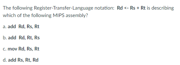Solved The following Register-Transfer-Language notation: Rd | Chegg.com