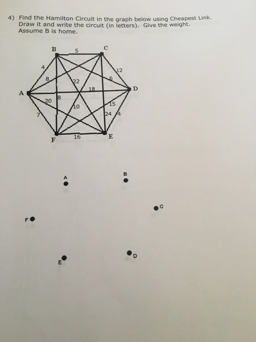 Solved 4) Find the Hamilton Circuit in the graph below using | Chegg.com