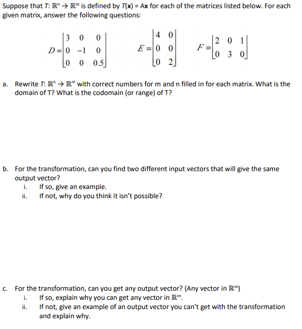 Solved Suppose that T: R" → R" is defined by T(x) = Ax for | Chegg.com