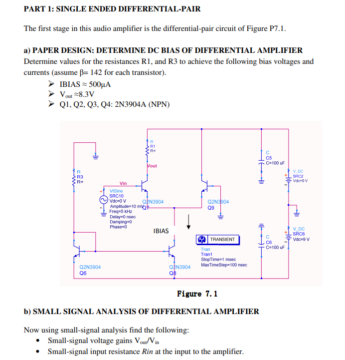 Solved PART 1: SINGLE ENDED DIFFERENTIAL-PAIR The first | Chegg.com