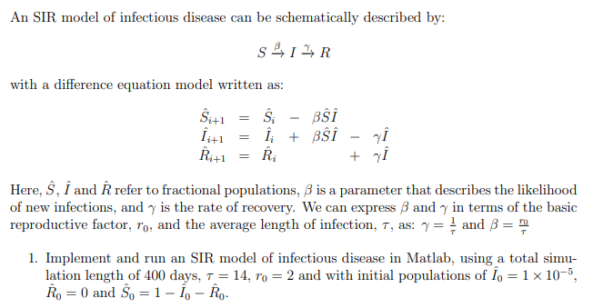 Solved An Sir Model Of Infectious Disease Can Be