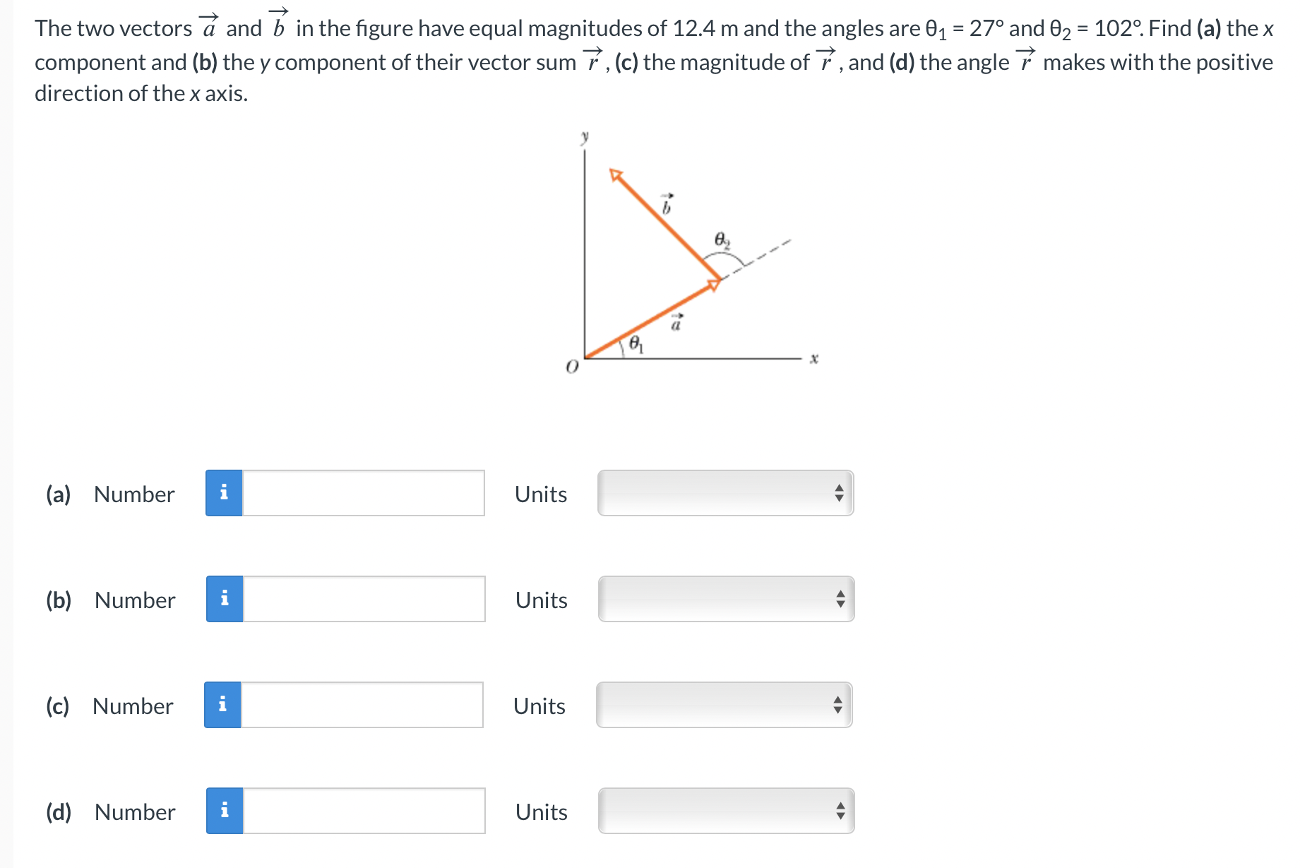 Solved The two vectors a and b in the figure have equal | Chegg.com