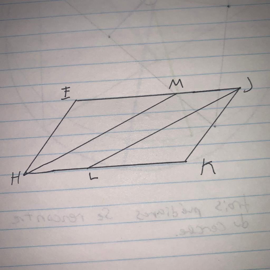 Solved HIJK is a parallelogram, HM bisects the angle H. JL | Chegg.com