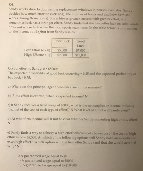 Solved Q1. Sandy works door to door selling replacement | Chegg.com