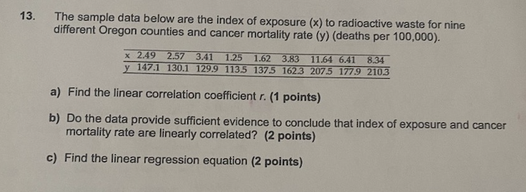 Solved The sample data below are the index of exposure (x) | Chegg.com