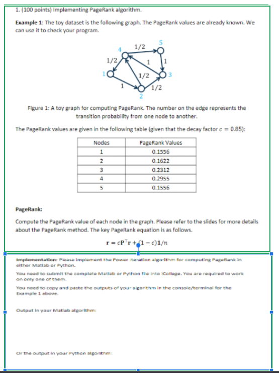 1. (100 points) Implementing PageRank algorithm. | Chegg.com