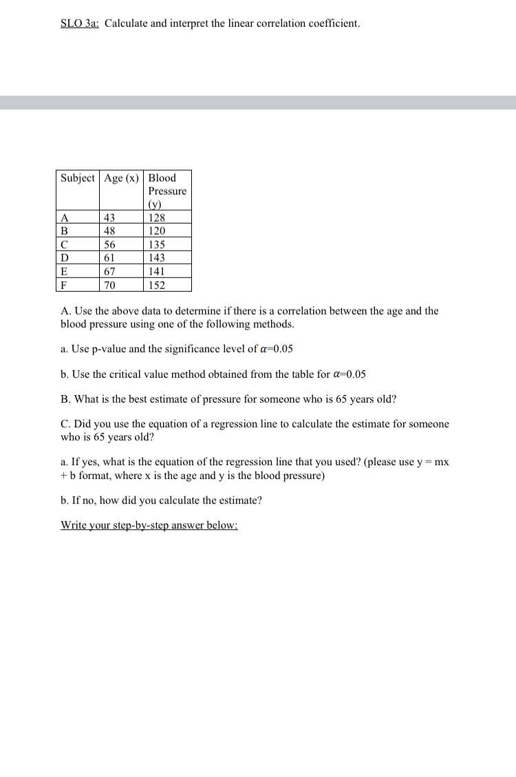 Solved SLO 3a: Calculate and interpret the linear | Chegg.com