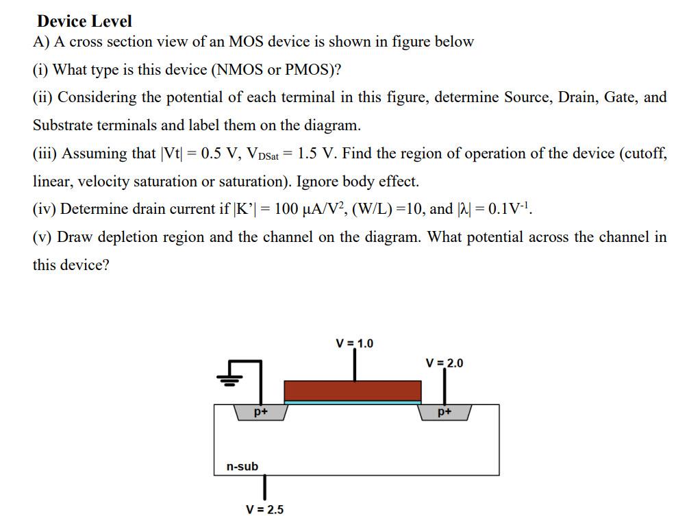 Solved Device Level A) A cross section view of an MOS device | Chegg.com